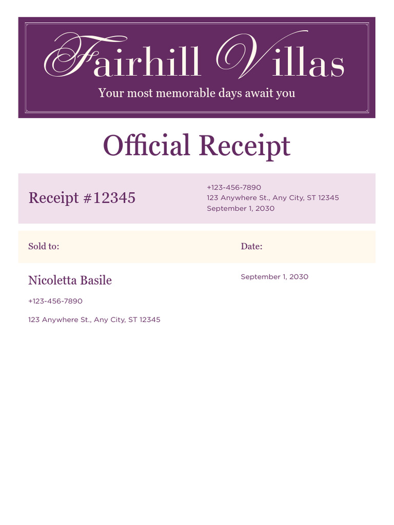 Official Receipt for Spa and Villa Stay | PDF