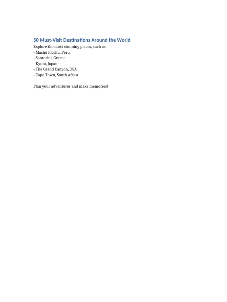 Top 50 Global Travel Destinations | PDF