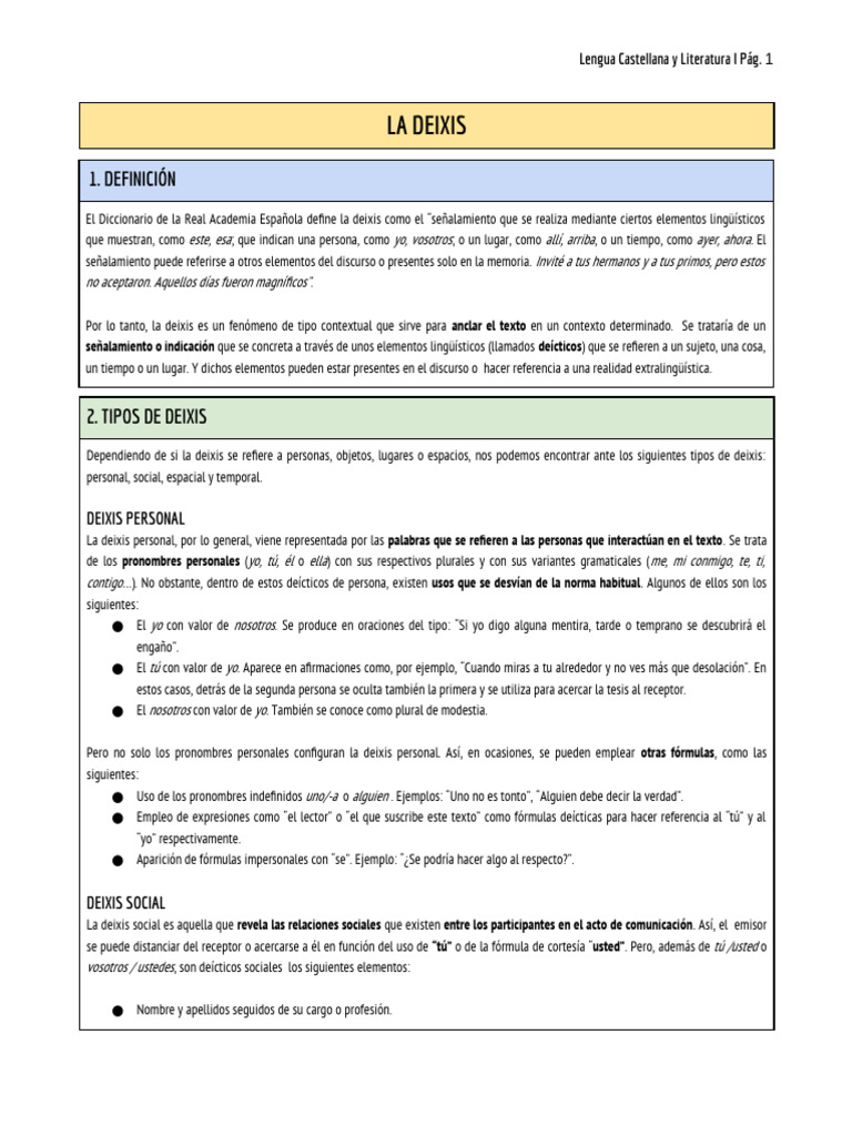 La Deixis y La Impersonalidad | PDF | Pronombre | Mecánica del lenguaje