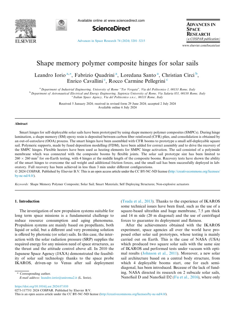 Shape memory polymer composite hinges for solar sails | PDF ...