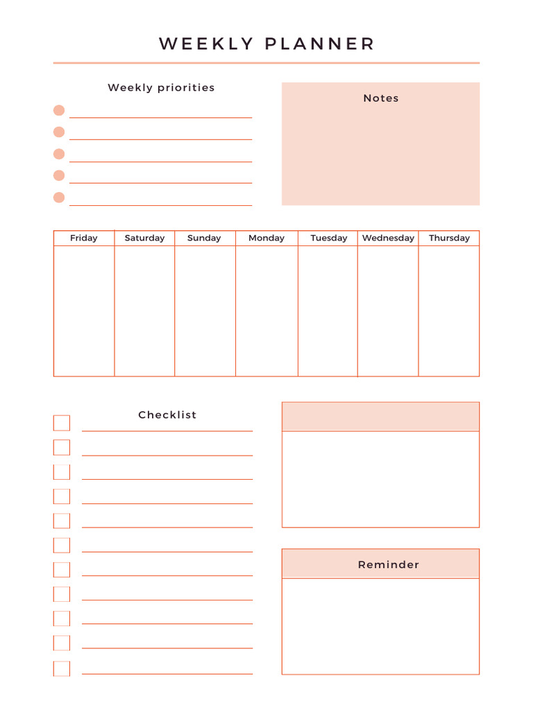 Pink Minimalist Weekly Planner | PDF