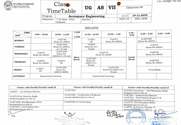 Aerospace Engg. 7th Sem Timetable | PDF