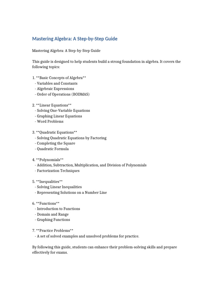 Mastering Algebra A Step-by-Step Guide | PDF