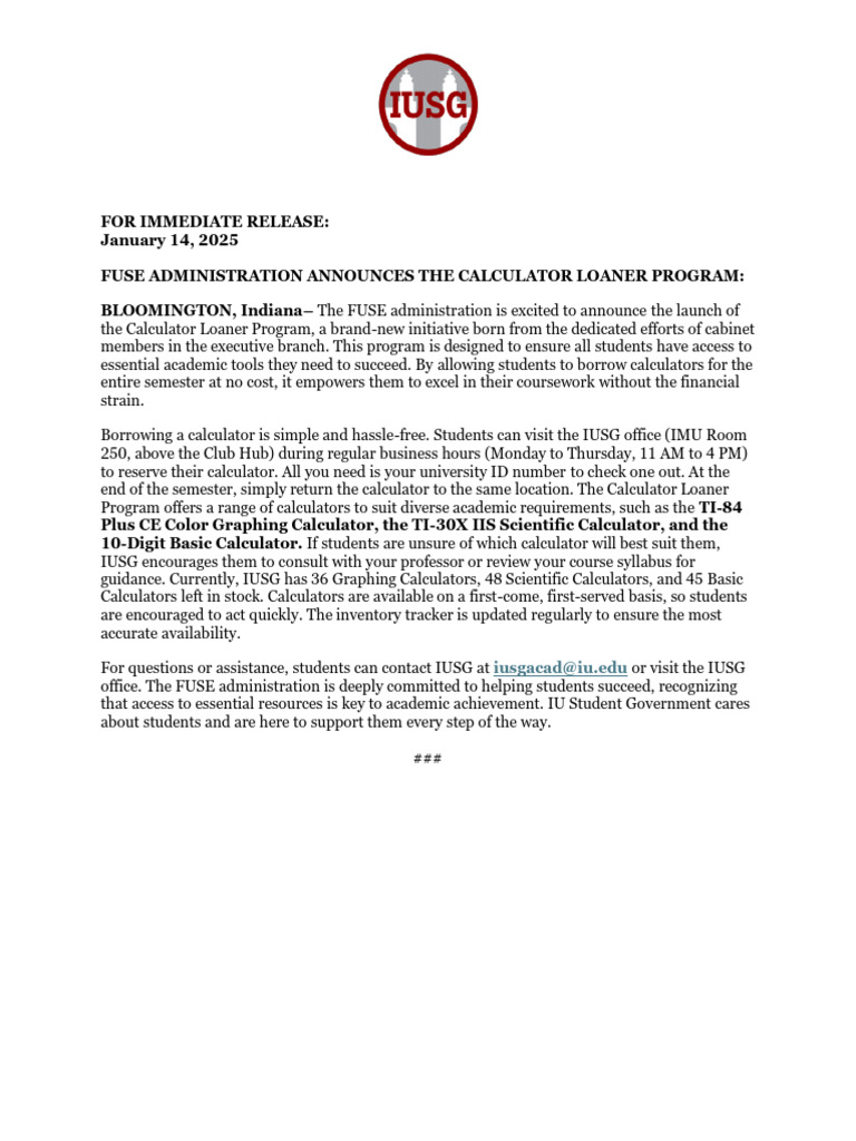 Calc Loaner Program Press Release | PDF