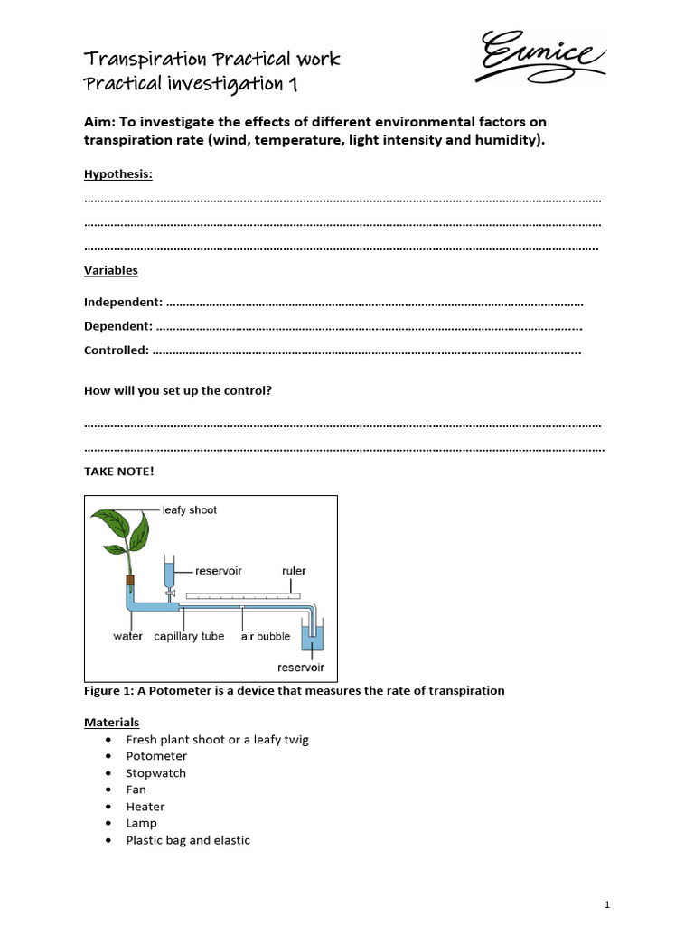 Transpiration Experiments | PDF