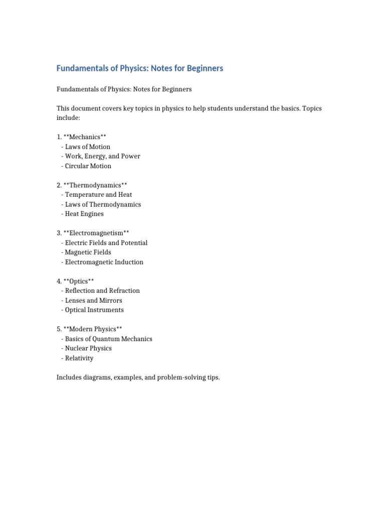 Fundamentals of Physics Notes For Beginners | PDF