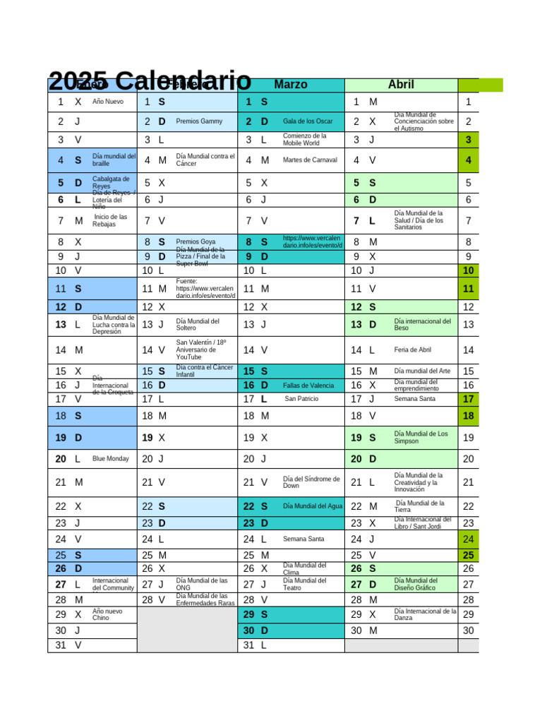 Calendario Semestre SM 2025 | PDF