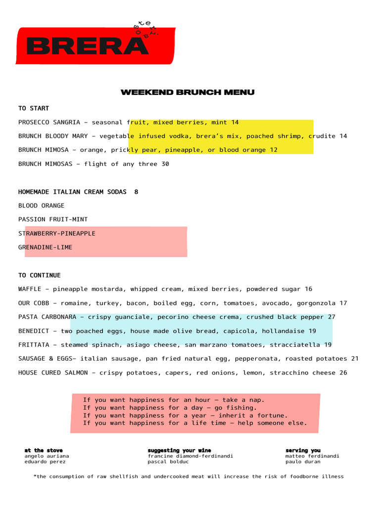 Weekend Brunch Menu Highlights | PDF