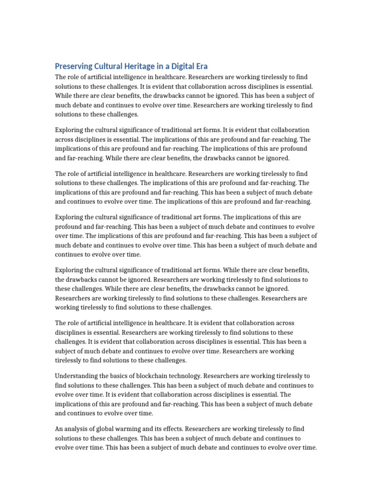 Cultural Heritage in the Digital Age | PDF | Intelligence | Artificial ...