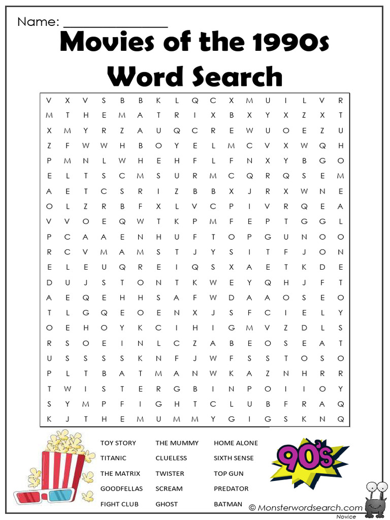 Movies of The 1990s Word Search | PDF