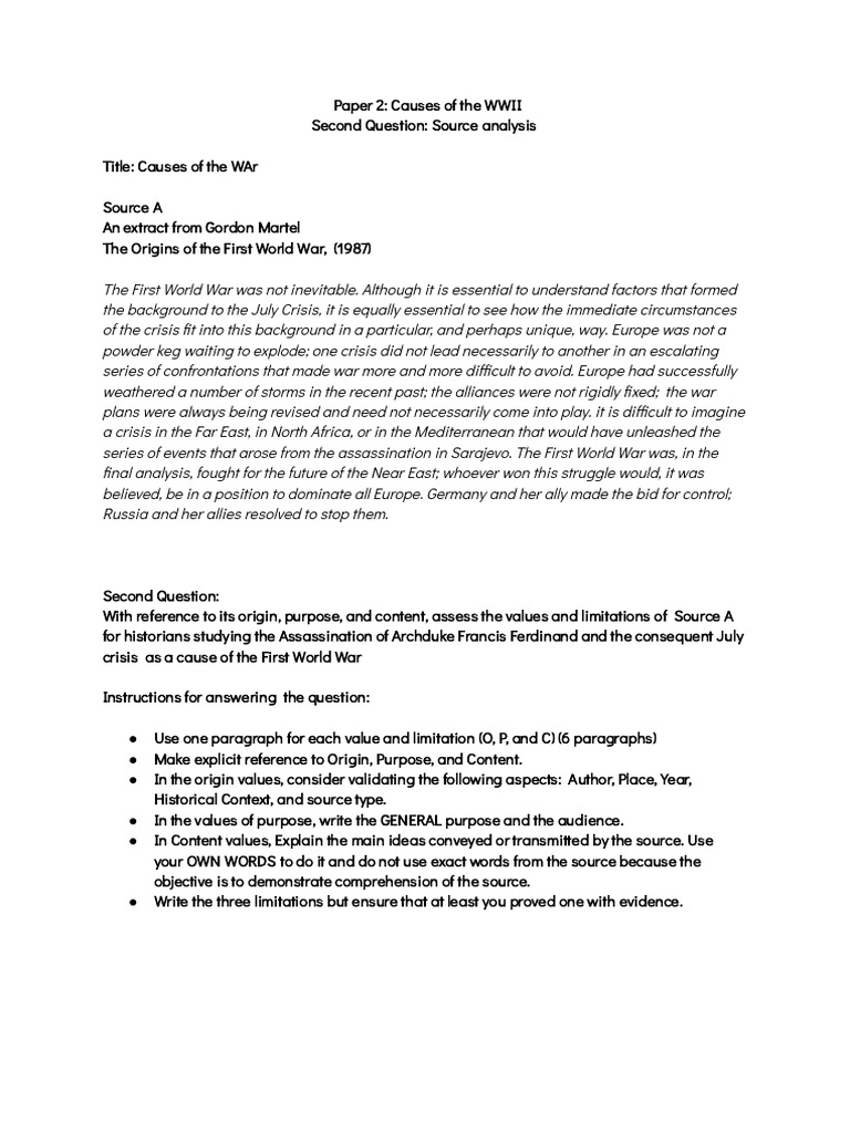 Source Analysis_ Paper 2 Causes of the WWI | PDF | World War I