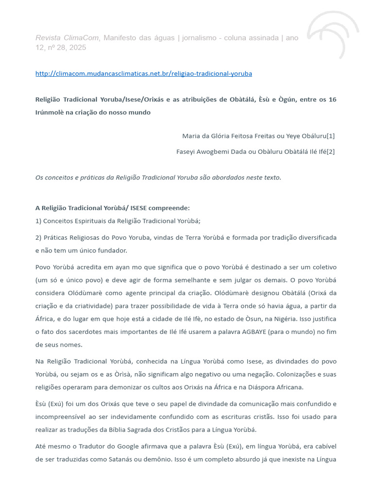 Religiao Tradicional Yoruba - Isese - Orixas e As Atribuicoes de ...