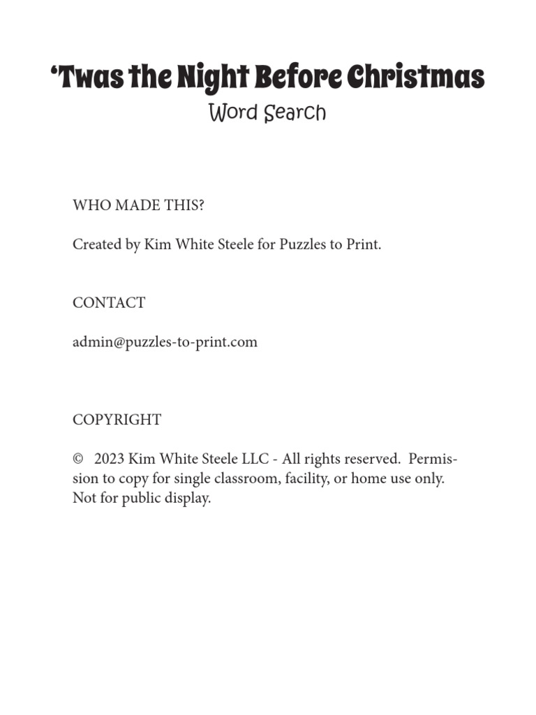 Twas The Night Before Christmas Word Search | PDF | Word Search | Word ...