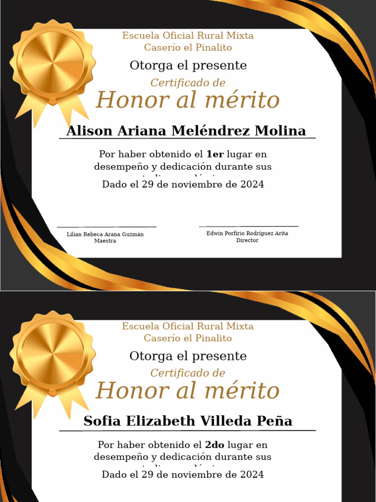 Certificados de Honor al Mérito 2024 | PDF
