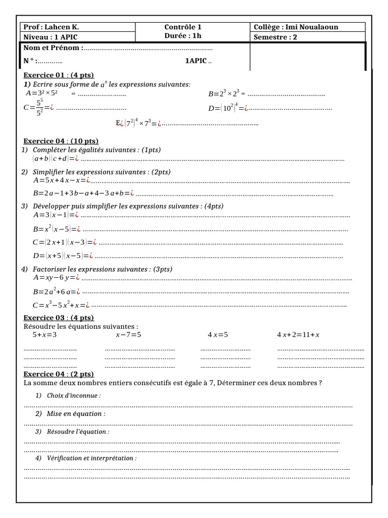 Controle 1 1ac 2eme Semester 2023 | PDF
