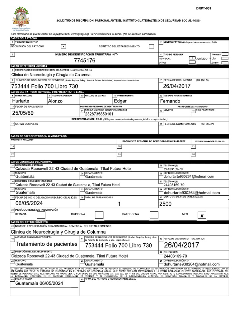 Formulario Igss 060524 | PDF