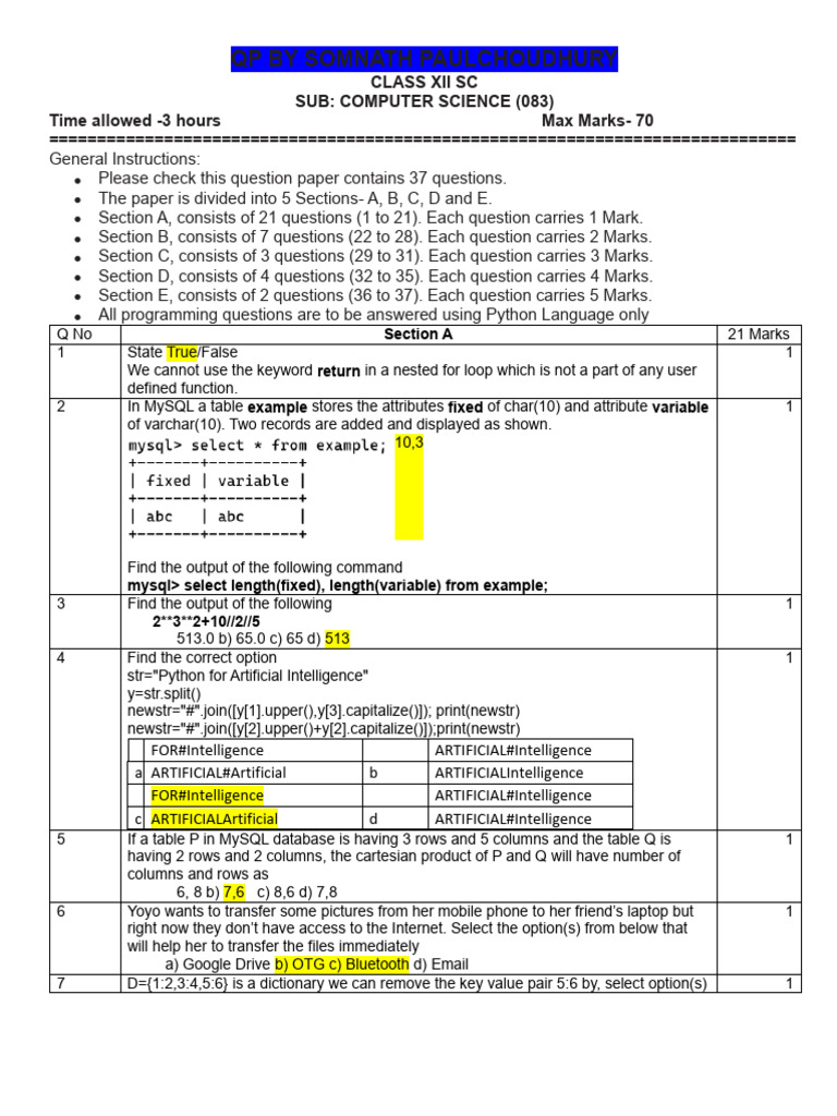 QP Hly Xii 2024 25 CS Ans | PDF | Variable (Computer Science) | Software Development