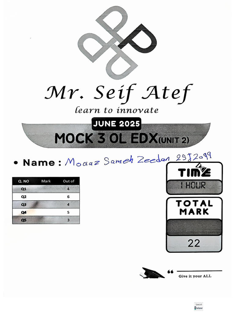 Moaaz Sameh Zeedan Exam Math 25J2099 | PDF