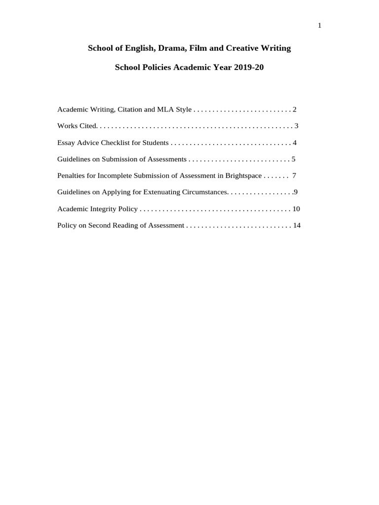 School Policies 2019-20 Modern American Litterature Ucd | PDF | Plagiarism | Essays