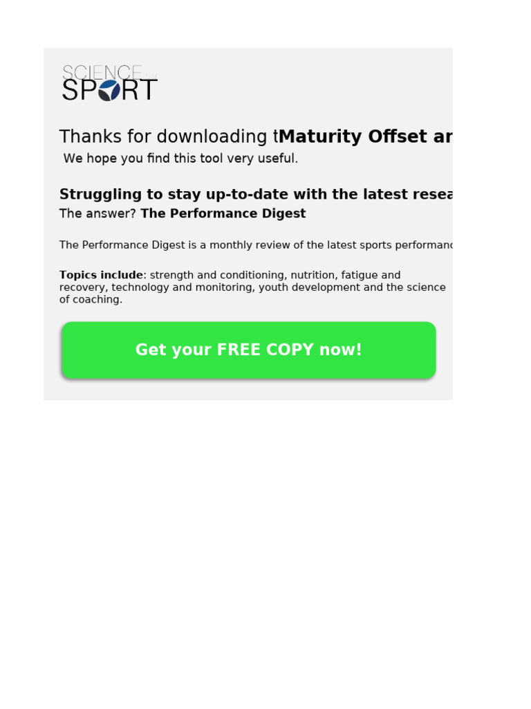 Maturity Offset and PHV Calculator Science For Sport | PDF