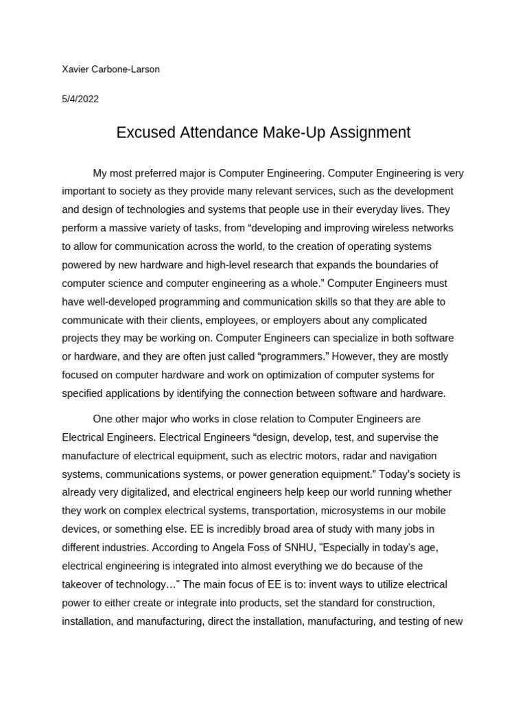 Excused Absence Assignment | PDF | Mechanical Engineering | Computer ...
