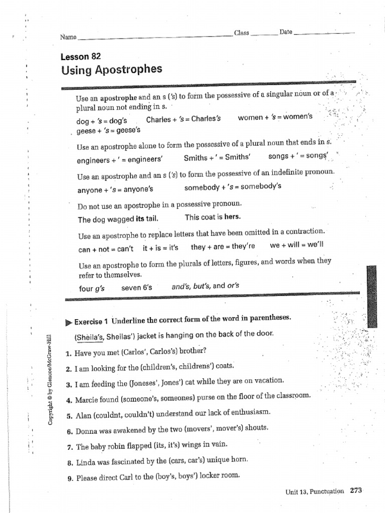Apostrophes Worksheet | PDF