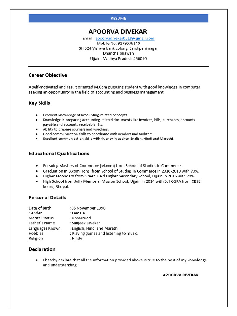 Apoorva Divekar CV | PDF