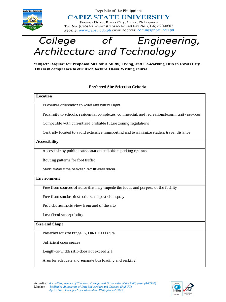 Site Selection Criteria | PDF