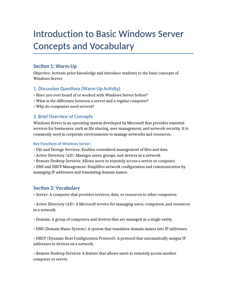 Introduction To Windows Server | PDF | Active Directory | Computer Network