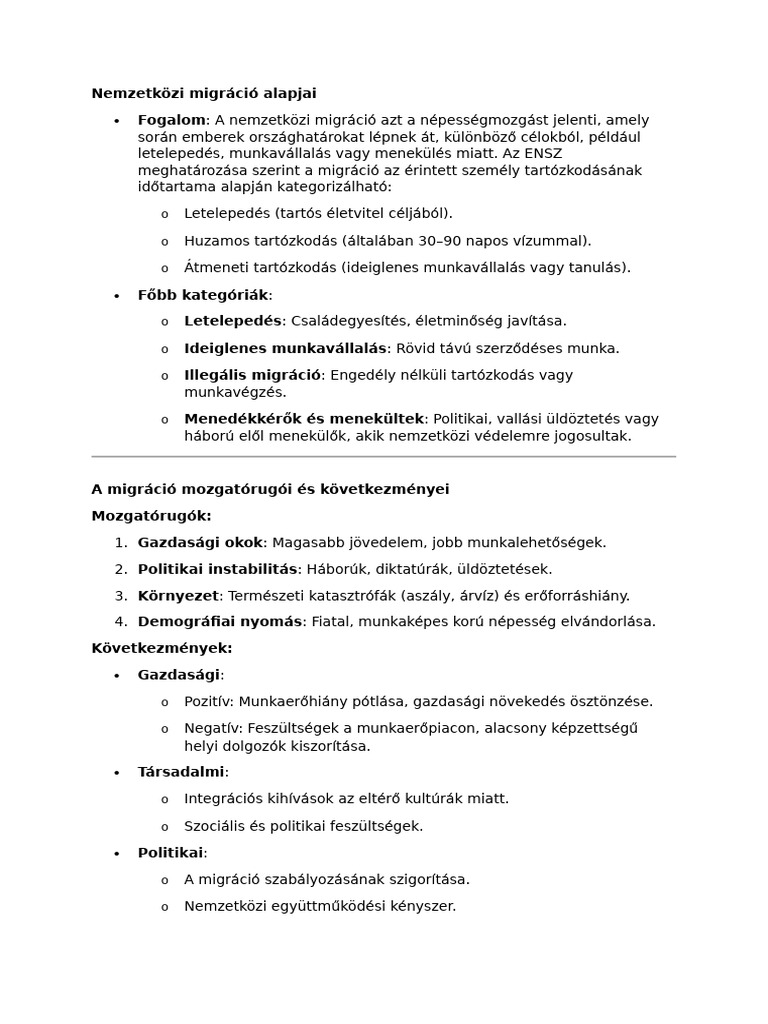 Migráció Jegyzet | PDF