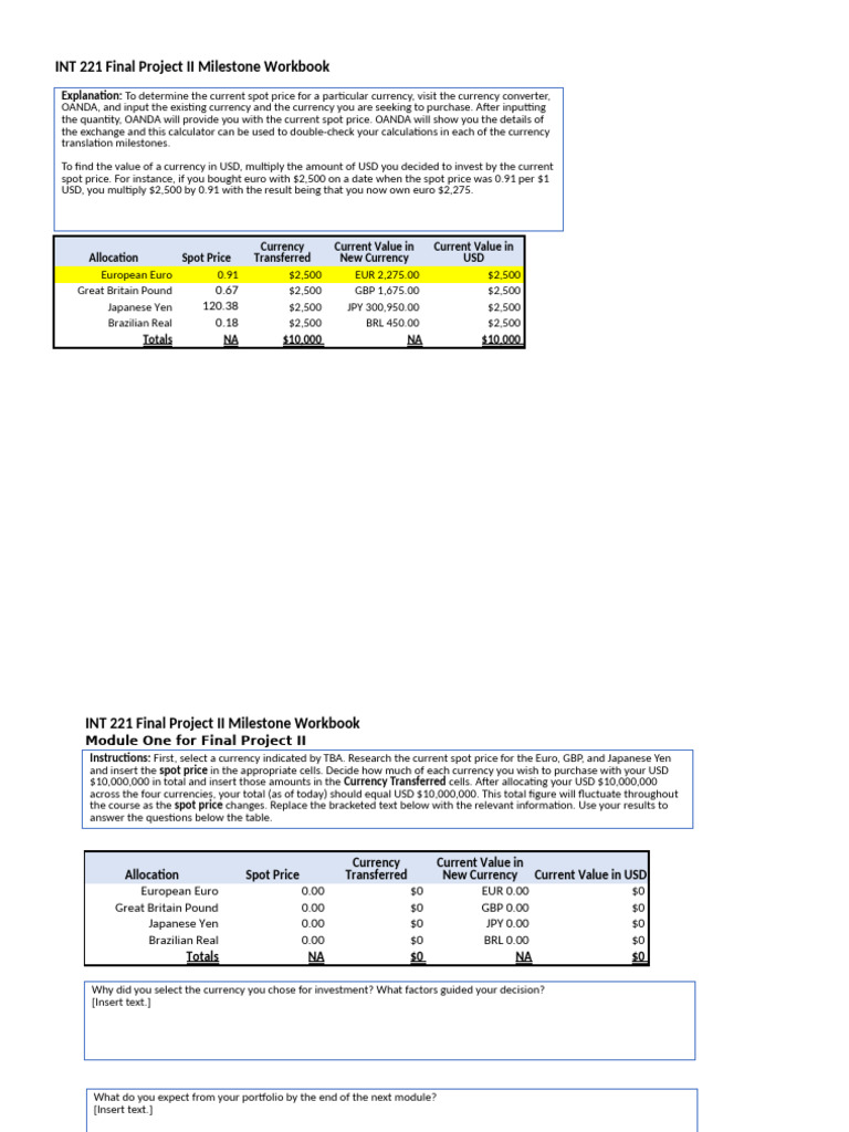 INT 221 Final Project II Milestone Workbook | PDF | Euro | Japanese Yen