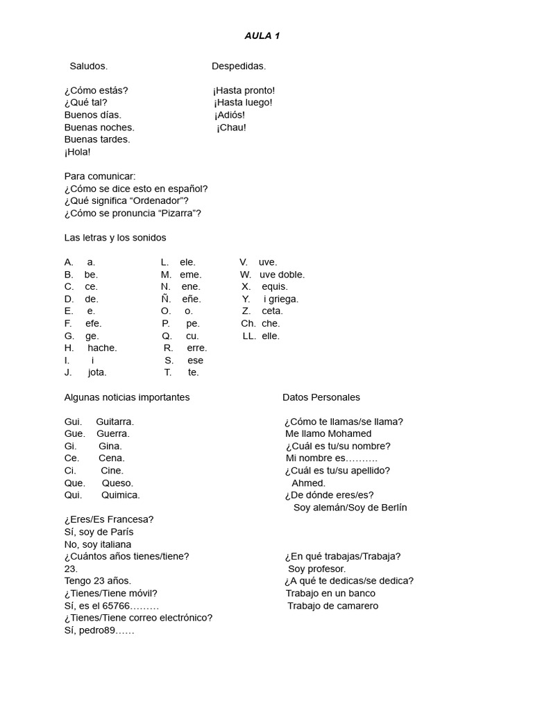 Vocabulario y Gramática Básica en Español | PDF
