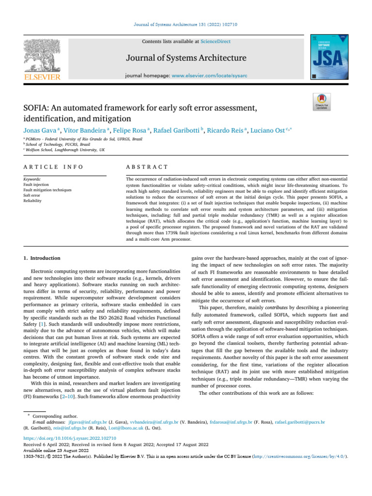 SOFIA An automated framework for early soft error assessment_identification and mitigation | PDF ...