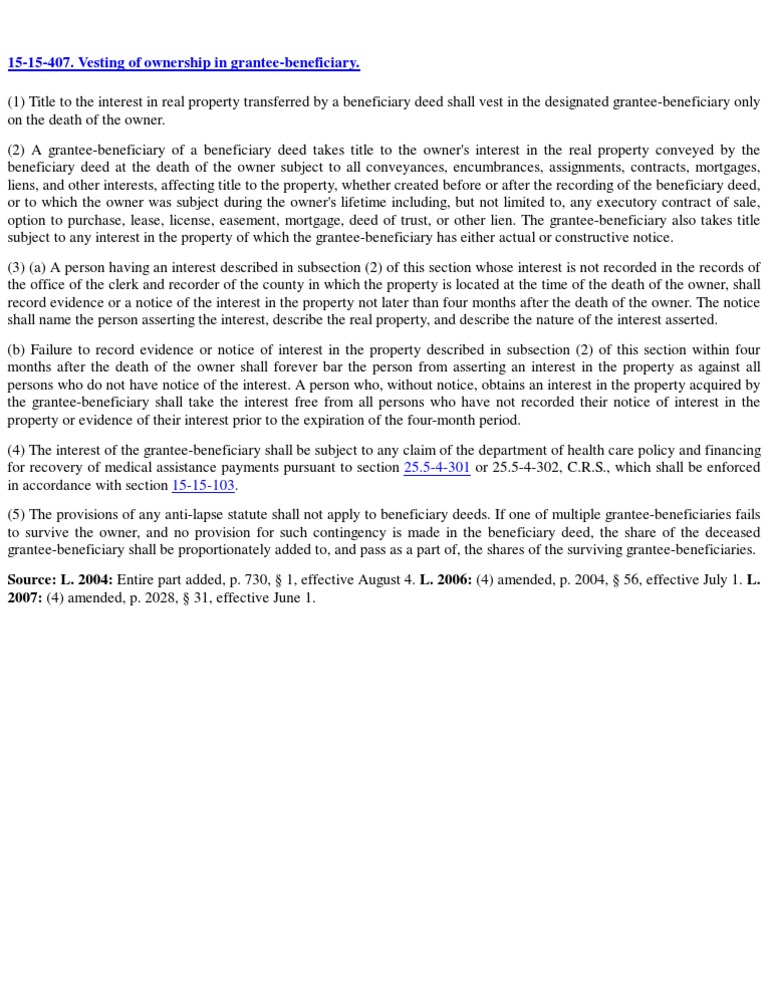 15-15-407 Vesting of Benef Deed | PDF | Deed | Property
