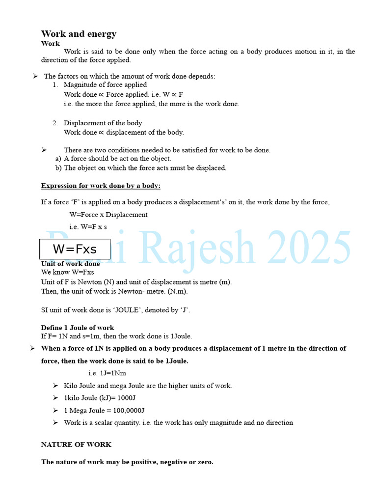 Work and Energy Concepts Explained | PDF | Potential Energy | Force
