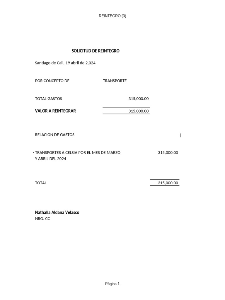 Formato de Reintegro | PDF