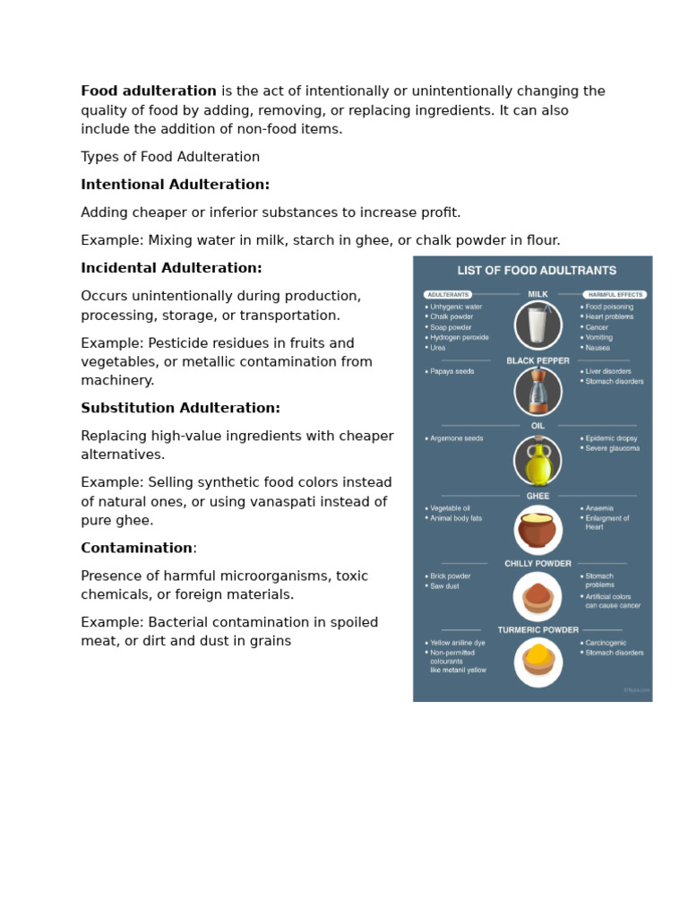 Incidental Food Adulteration Examples | PDF