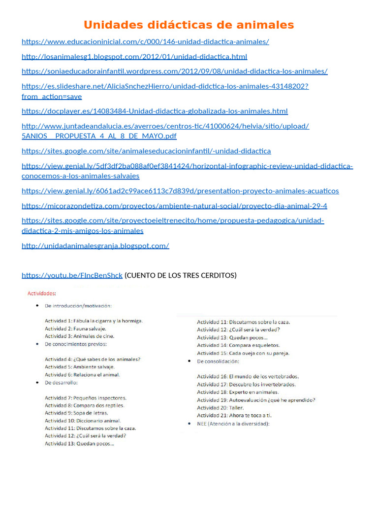 Unidades Didácticas sobre Animales | PDF