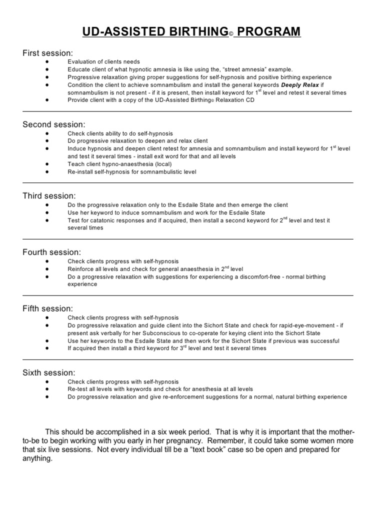UD-Assisted Birthing Program | PDF | Hypnosis | Mind Control