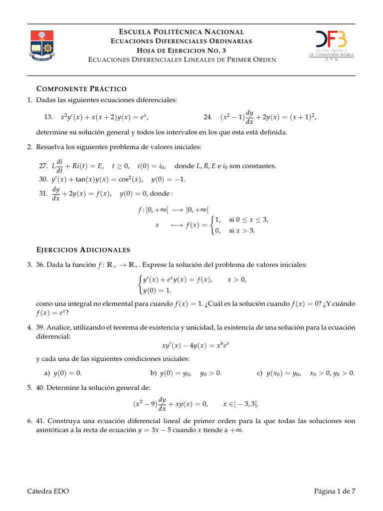 EDO 2021 B 3 Edos Lineales PDF | PDF | Ecuaciones | Ecuación diferencial ordinaria