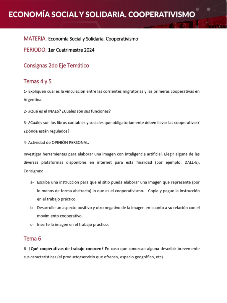 Trabajo Práctico - Segundo Eje Temático-2024 ESS FCJS | PDF | Cooperativa