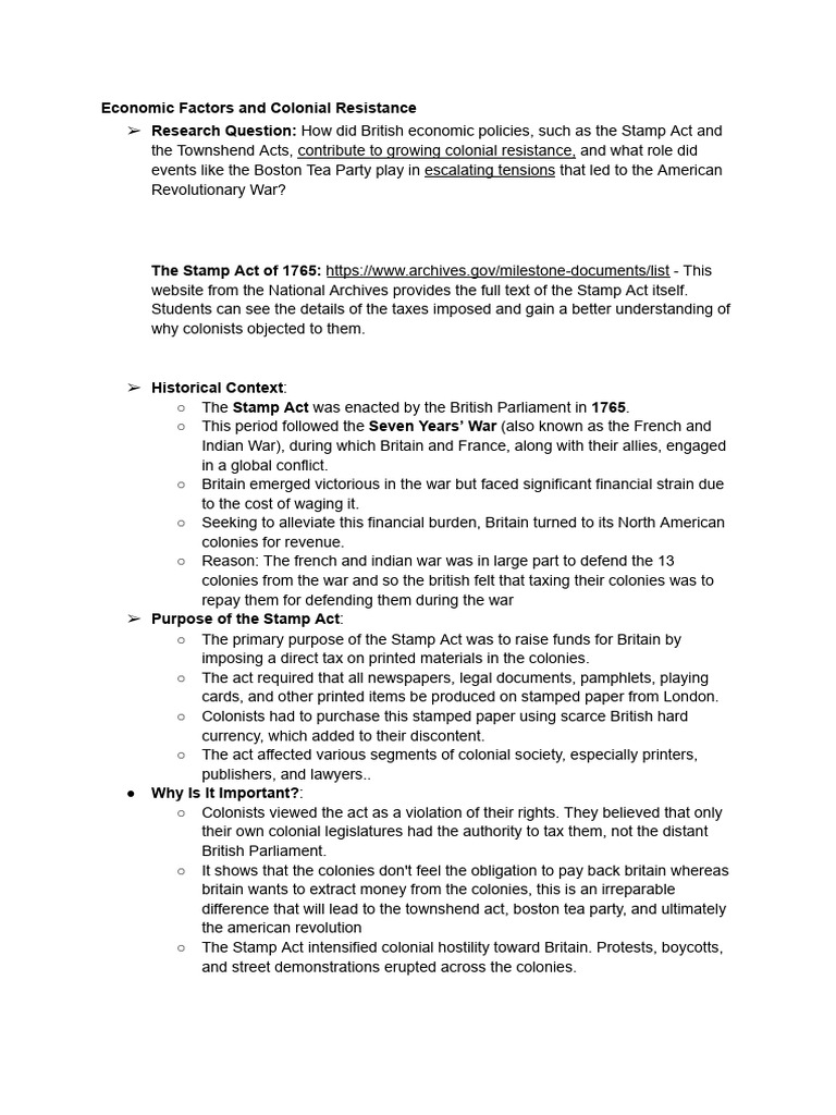 American Revolution Notes | PDF | American Revolution | Thirteen Colonies