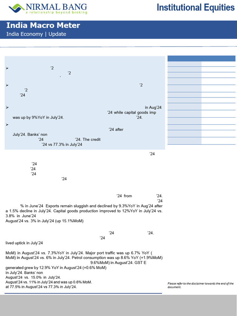 India Macro Meter - Economy Update - 29 September 2024 | PDF ...