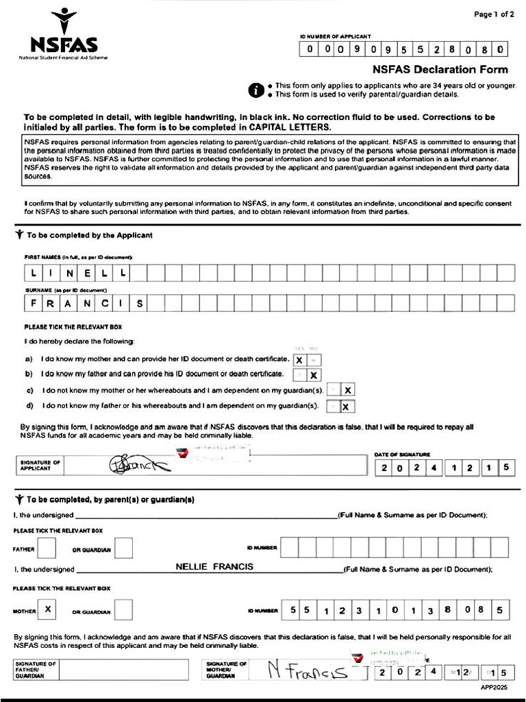 nsfas Decleration form | PDF