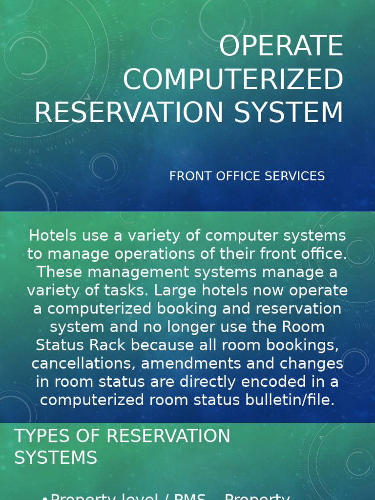 Types of Front Office Reservation Systems | PDF | Point Of Sale | Internet