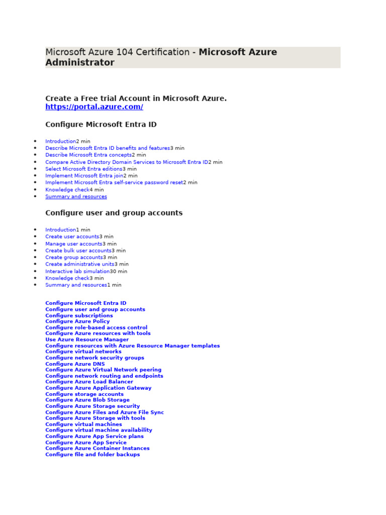 Microsoft Azure 104 Course Content | PDF | Microsoft Azure | Computer ...