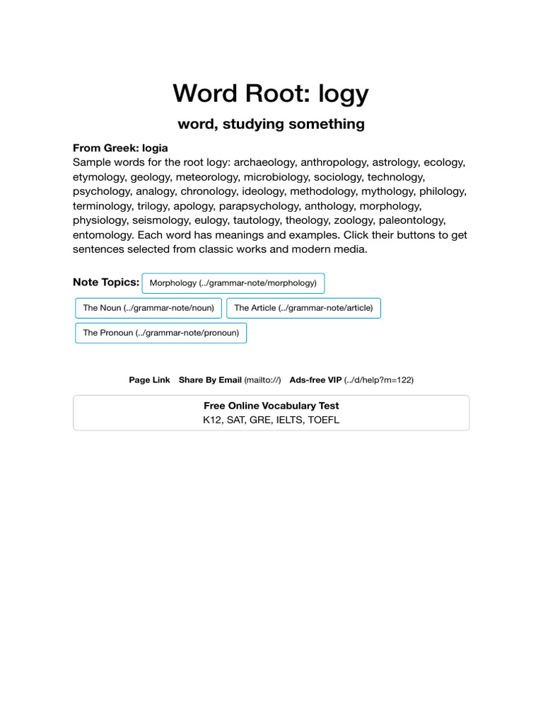 Word Root- logy | Example Words with Sentences | PDF | Zoology | Science