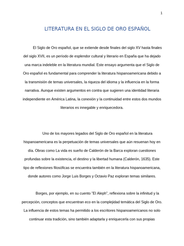 Influencia del Siglo de Oro en Literatura | PDF | Literatura ...