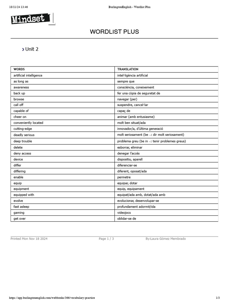 BurlingtonEnglish - Wordlist Plus | PDF