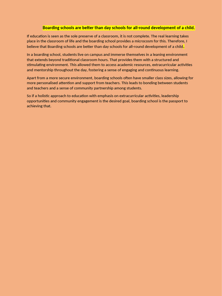Boarding Schools: Holistic Development | PDF